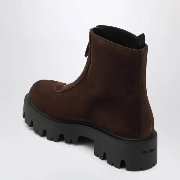 Prada Moro Suede Ankle Boots With Zip
