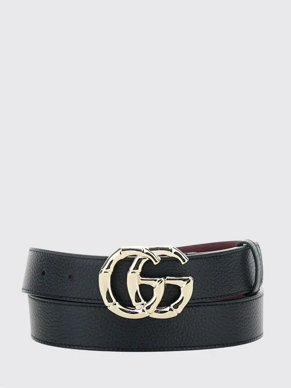 Gucci Gg Marmont Grained Calfskin Leather Belt With Double G Buckle - Black