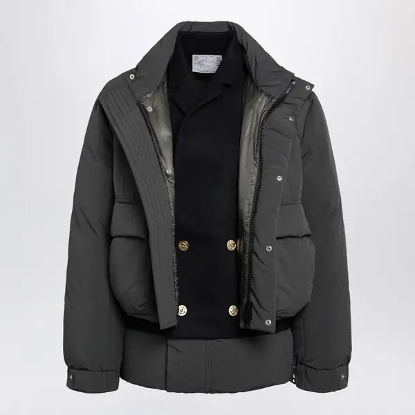 Sacai Khaki /navy Blue Down Jacket With Wool Insert - Green