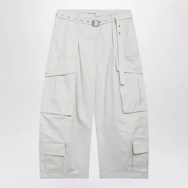 Acne Studios Light Grey Cotton Cargo Trousers With Belt