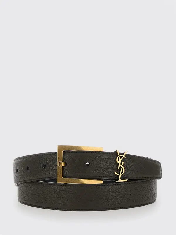 Saint Laurent Cassandre Embossed Leather Belt With Monogram - Brown