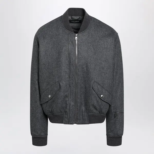 Dolce & Gabbana Grey Melange Zip-up Bomber Jacket In Wool - Gray