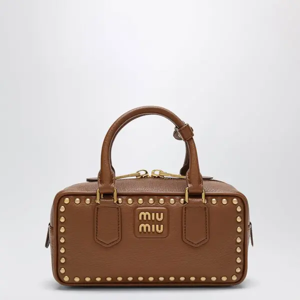 Miu Miu Arcadie Bag In Brandy Nappa Leather With Studs - Brown