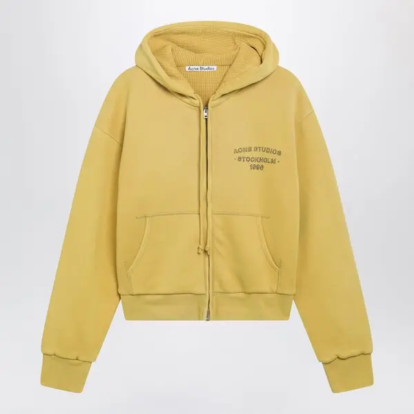 Acne Studios Zip-up Hoodie With Embroidered Logo - Yellow