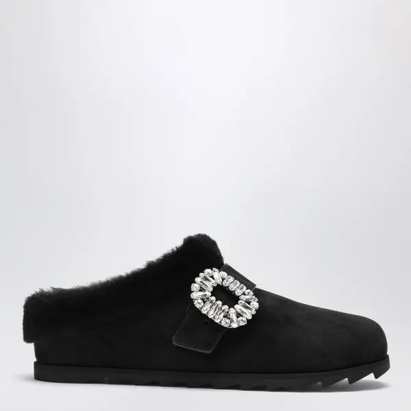 ROGER VIVIER Suede Belle Vivier Buckle Mules - Black