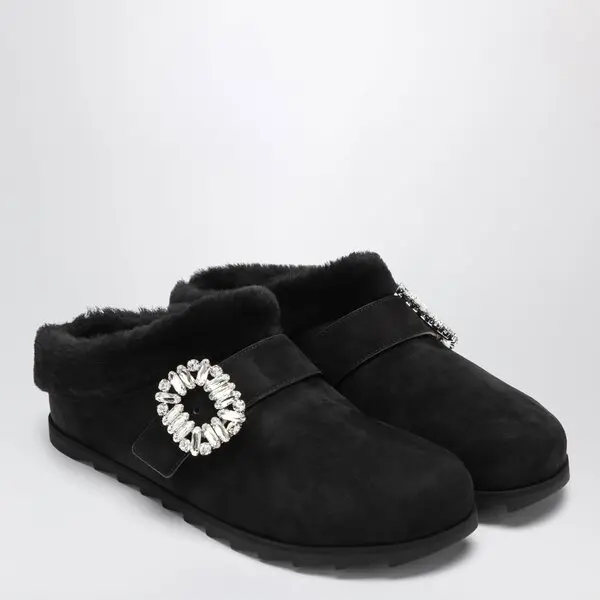 ROGER VIVIER Suede Belle Vivier Buckle Mules