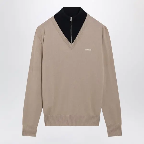 Miu Miu White And Blue Turtleneck Sweater In Cashmere - Cream