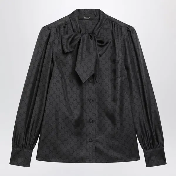 Gucci Silk Twill Shirt With Gg Print - Black