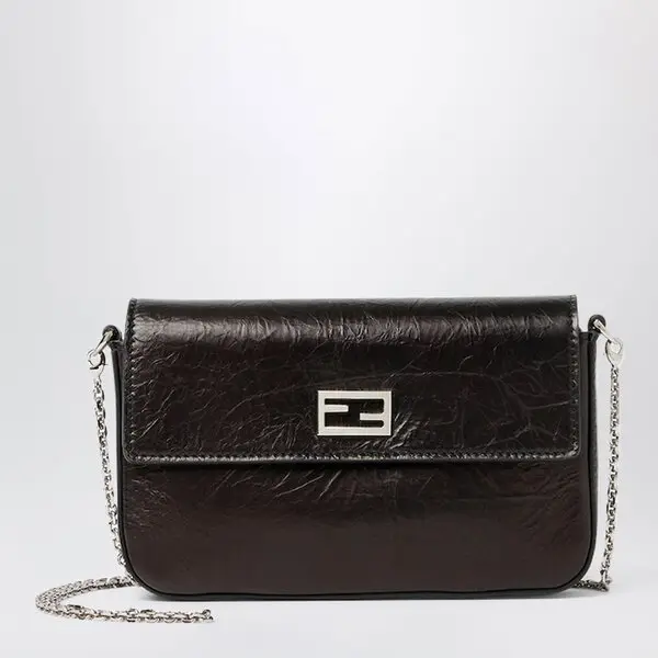 Fendi Compact Crackled Leather Wallet On Chain Tube