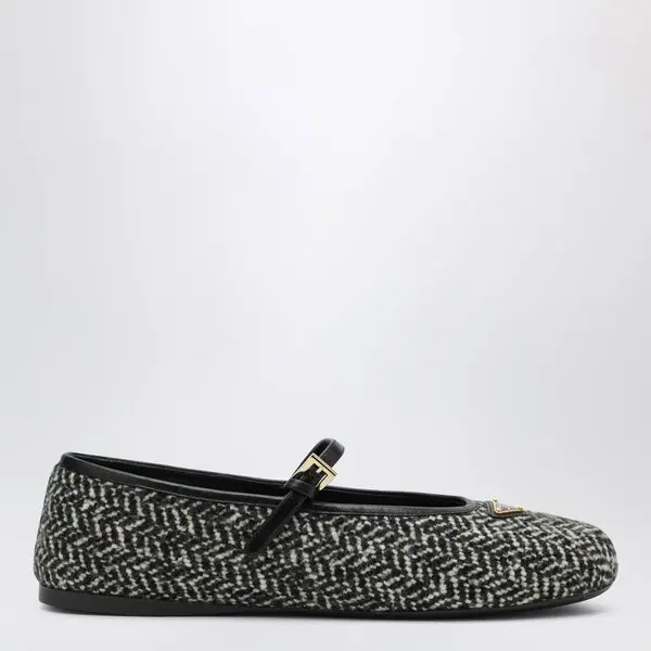 Prada Ballerinas In Fabric With /black Pattern - White