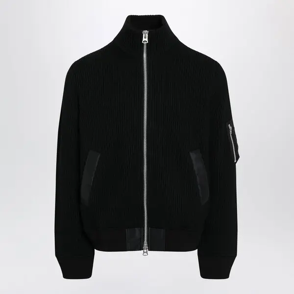 Sacai Fisherman Wool Knit Zip-up Cardigan - Black