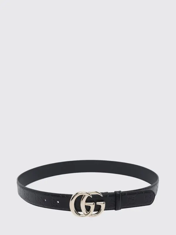 Gucci Calfskin Leather Belt With Gg Monogram Buckle - Black