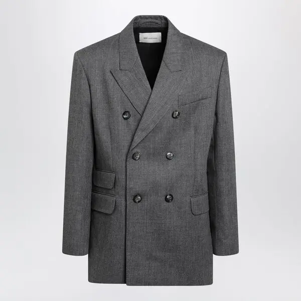 AMI Paris Double-breasted Carbon Grey Virgin Wool Blazer