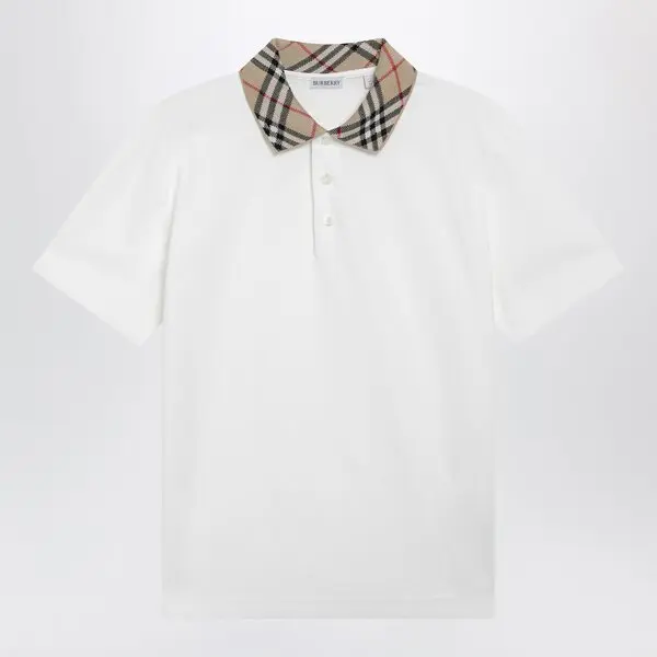 Burberry Chalk Cotton Pique Polo Shirt With Check Collar