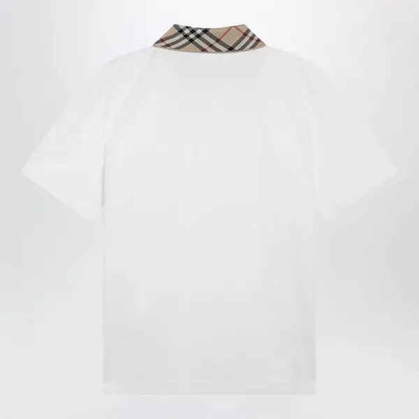 Burberry Chalk Cotton Pique Polo Shirt With Check Collar