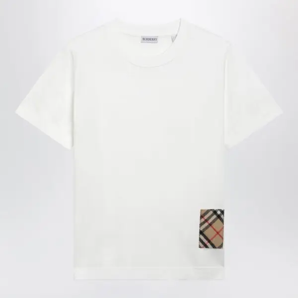 Burberry Cotton T-shirt With Cashmere Check Appliqu - White
