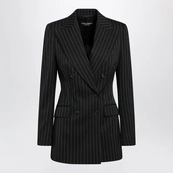 Dolce & Gabbana Double-breasted Pinstripe Blazer In Virgin Wool - Black