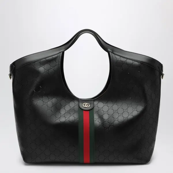 Gucci Giglio Large Perforated Leather Tote Bag - Black