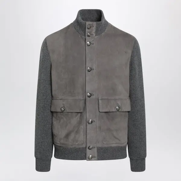 Brunello Cucinelli Steel Padded Leather And Cashmere Jacket