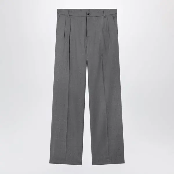 Dolce & Gabbana Grey Melange Flannel Pleated Trousers - Gray