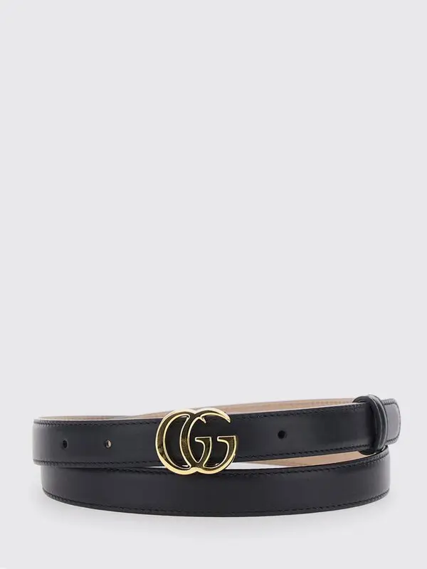 Gucci Gg Marmont Slim Calfskin Leather Belt With Double G Buckle - Black