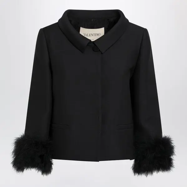 Valentino Garavani Jacket With A Peter Pan Collar In Virgin Wool And Silk - Black