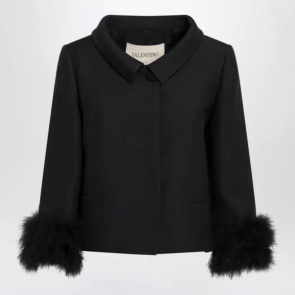 Valentino Garavani Virgin Wool And Silk Jacket With Fur Cuffs - Black