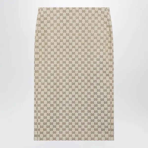 Gucci Midi Skirt In New Sand Gg Cotton - Cream