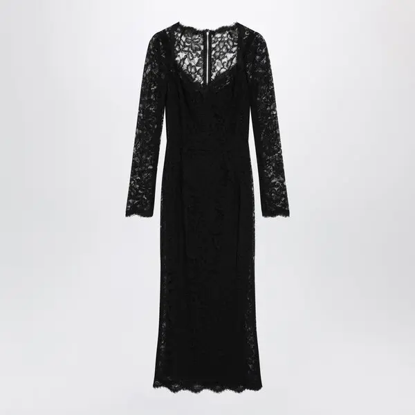 Dolce & Gabbana Floral Lace Midi Dress - Black