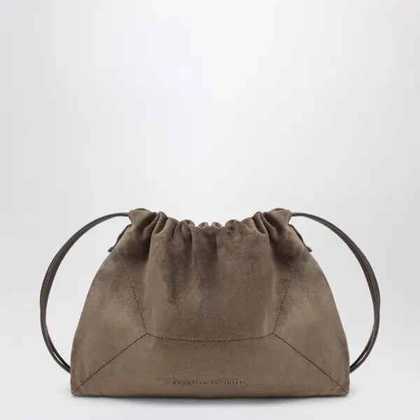 Brunello Cucinelli Suede Bc Duo Pouch Bag With Monile - Brown