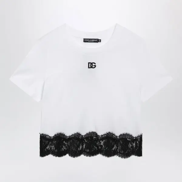 Dolce & Gabbana Jersey T-shirt With Lace Trim - White