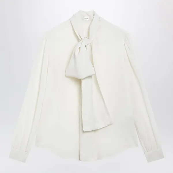 Saint Laurent Chalk Silk Lavalliã¨re-neck Blouse - Gray