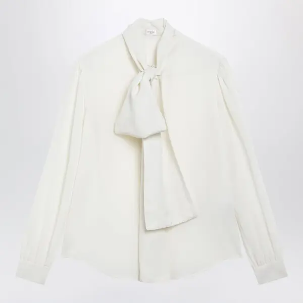 Saint Laurent Silk Lavallière-neck Blouse - Gray
