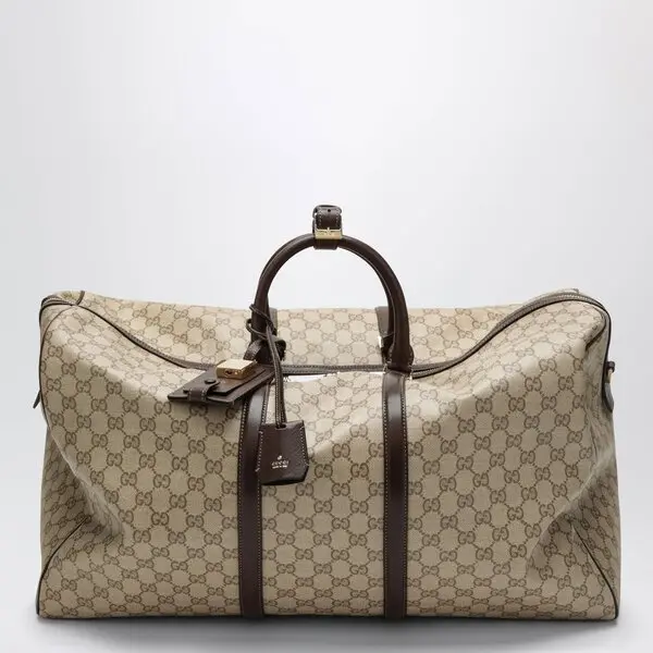 Gucci Essence Classic Brown Coated Fabric Duffel Bag - Cream