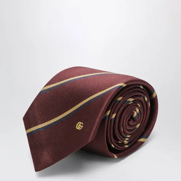Gucci Striped Burgundy And Blue Silk Jacquard Tie - Multicolor