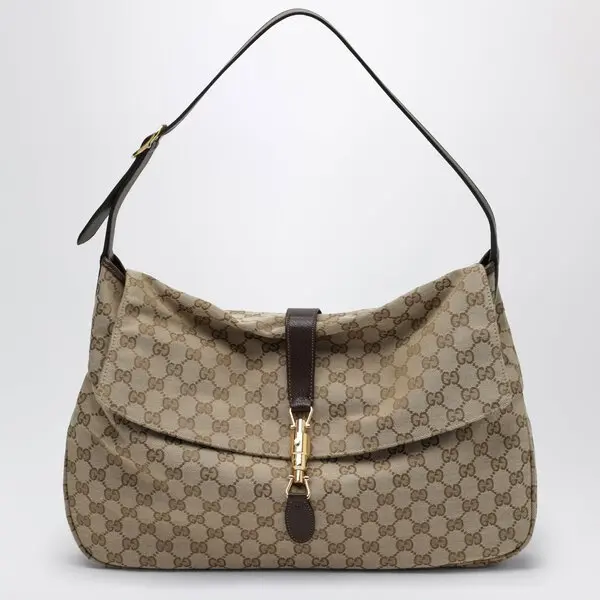 Gucci Jackie Flap Large Brown Gg Fabric Shoulder Bag - Cream