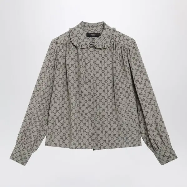 Gucci Beige Gg Print Silk Crãªpe De Chine Shirt - Cream