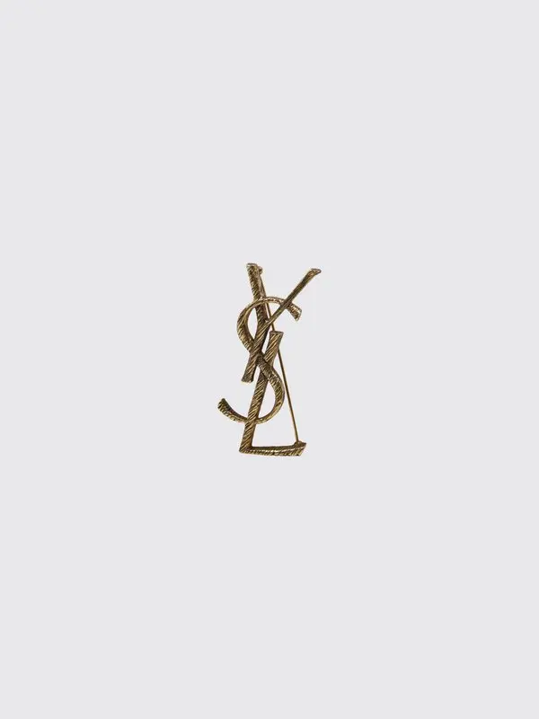 Saint Laurent Monogram Brooch In Brushed Brass With A -finish - Gold
