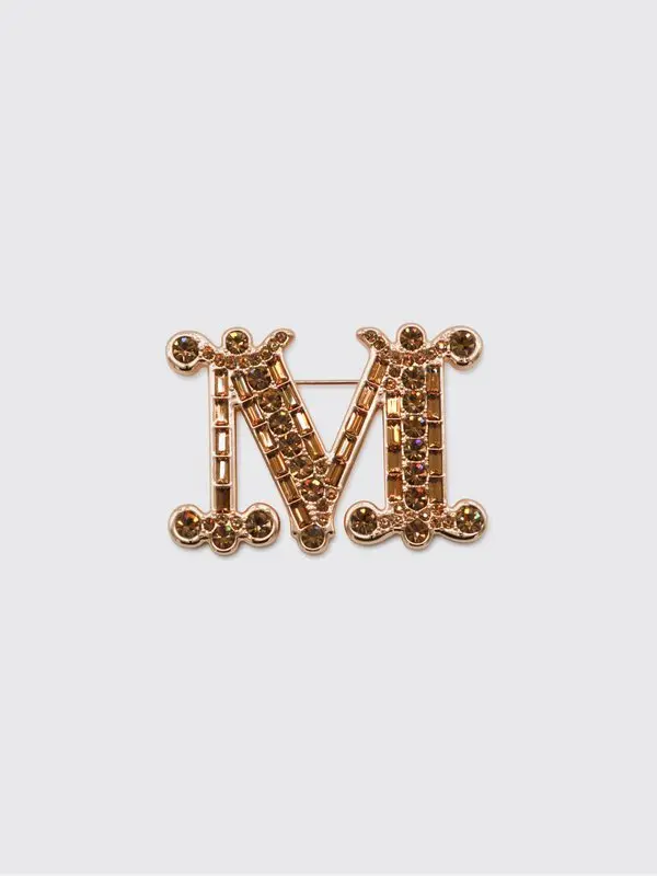 Max Mara Crystal-embellished Monogramme Brooch In Metal - Brown