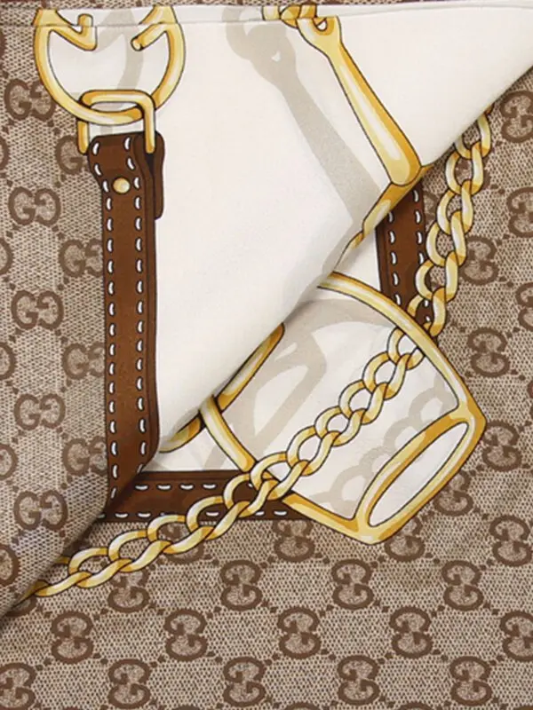 Gucci Multicolour Graphic Print Pure Silk Foulard - Cream