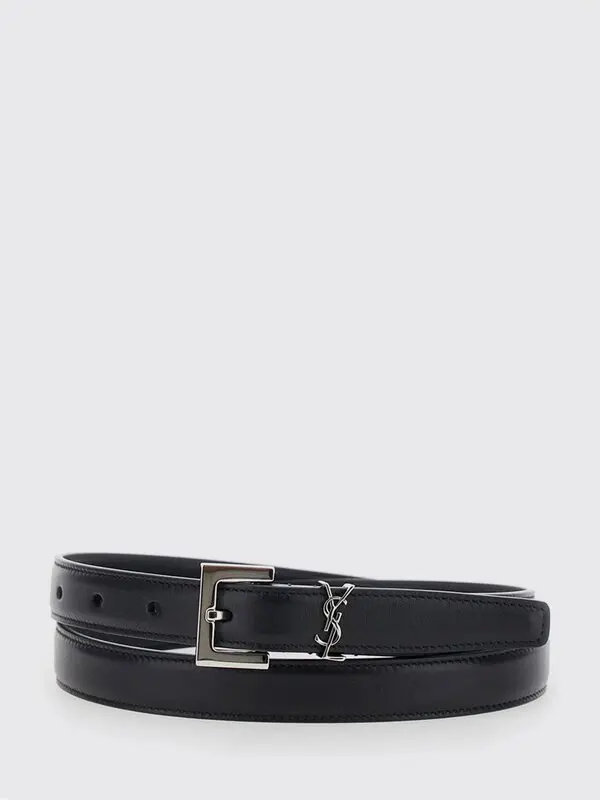 Saint Laurent Cassandre Deer Leather Belt With Monogram Buckle