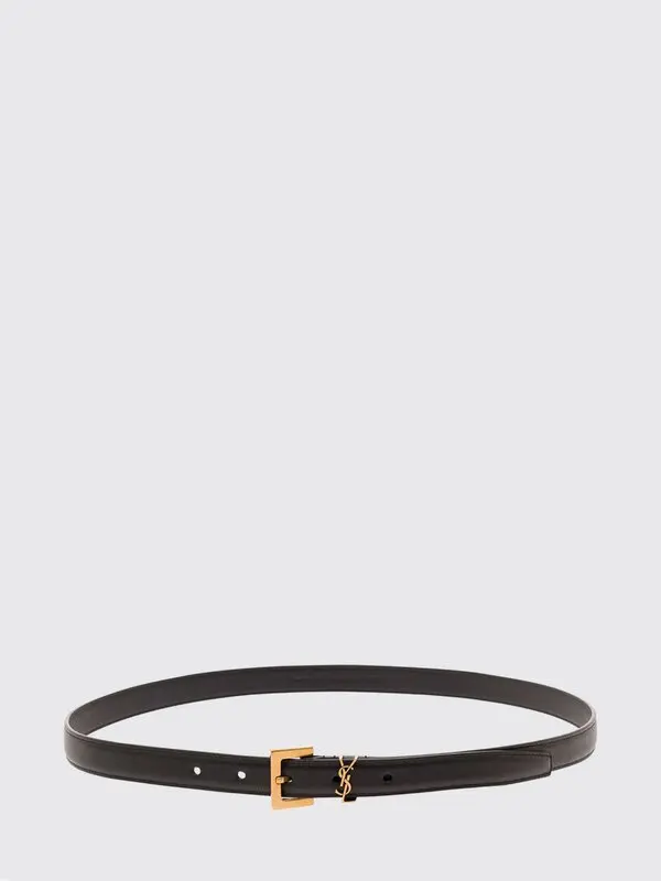 Saint Laurent Cassandre Calfskin Leather Belt With Monogram Buckle - Black