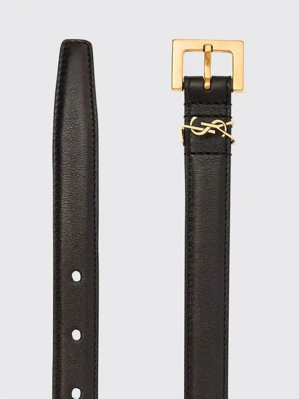 Saint Laurent Cassandre Calfskin Leather Belt With Monogram Buckle - Black