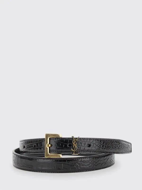 Saint Laurent Cassandre Croc-effect Calfskin Leather Belt With Monogram - Brown