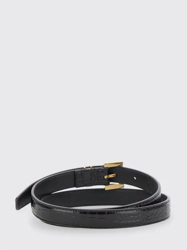 Saint Laurent Cassandre Croc-effect Calfskin Leather Belt With Monogram - Brown