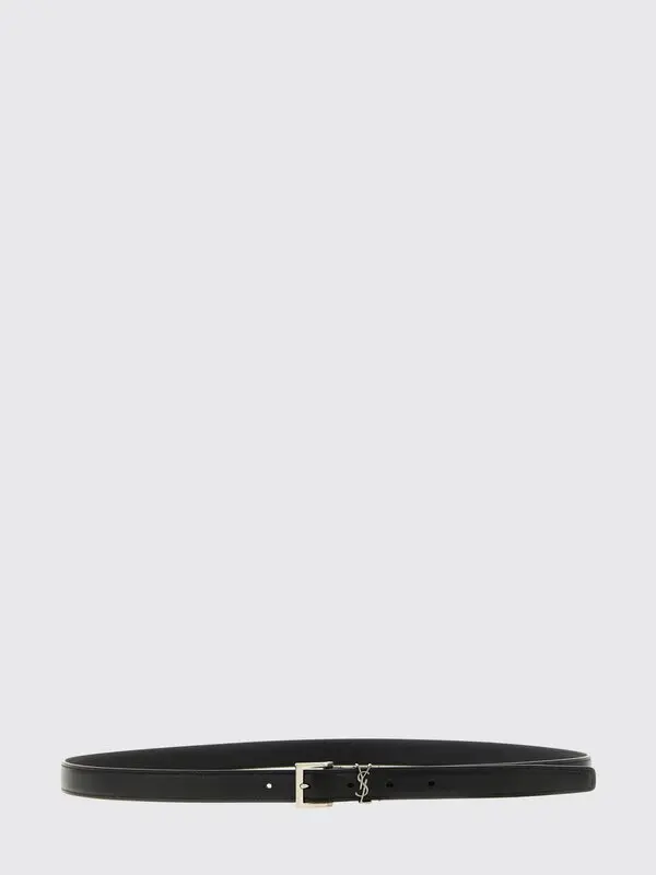 Saint Laurent Monogram Buckle Leather Belt - Black