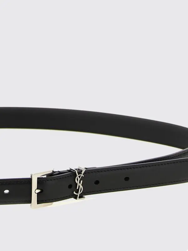 Saint Laurent Monogram Buckle Leather Belt - Black