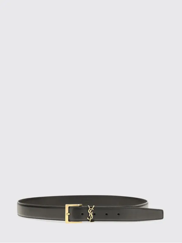 Saint Laurent Monogram Buckle Belt In Smooth Calf Leather - Black