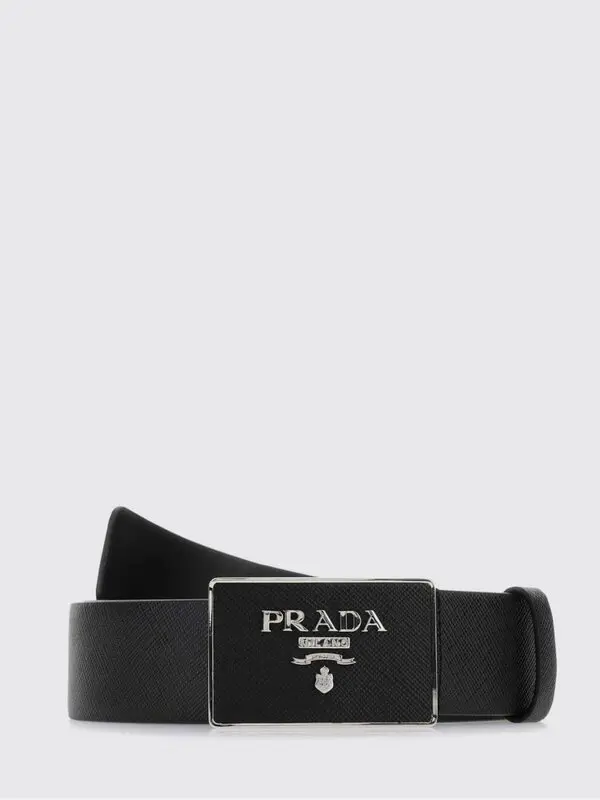 Prada Leather Belt With Logo Buckle - Black