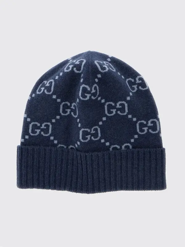 Gucci Jacquard Gg-monogram Cashmere Beanie With Ribbed Trim - Blue